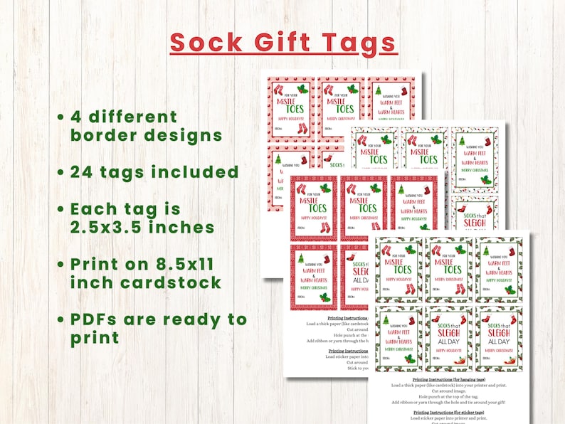CHRISTMAS SOCK Gift Tags PDF Holiday Sock Gift Tag Fuzzy Cozy Socks ...
