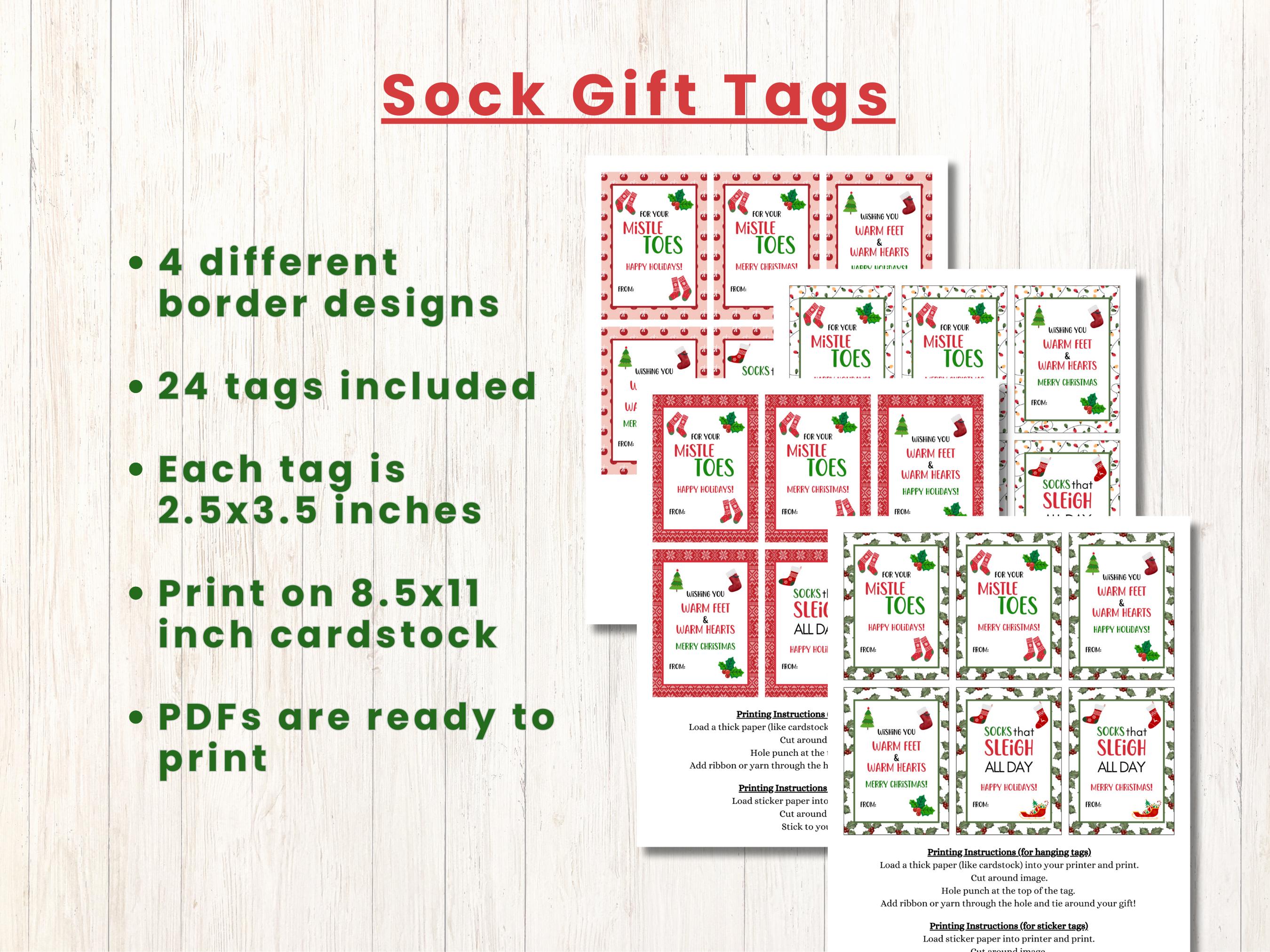 CHRISTMAS SOCK Gift Tags PDF Holiday Sock Gift Tag Fuzzy Cozy Socks ...