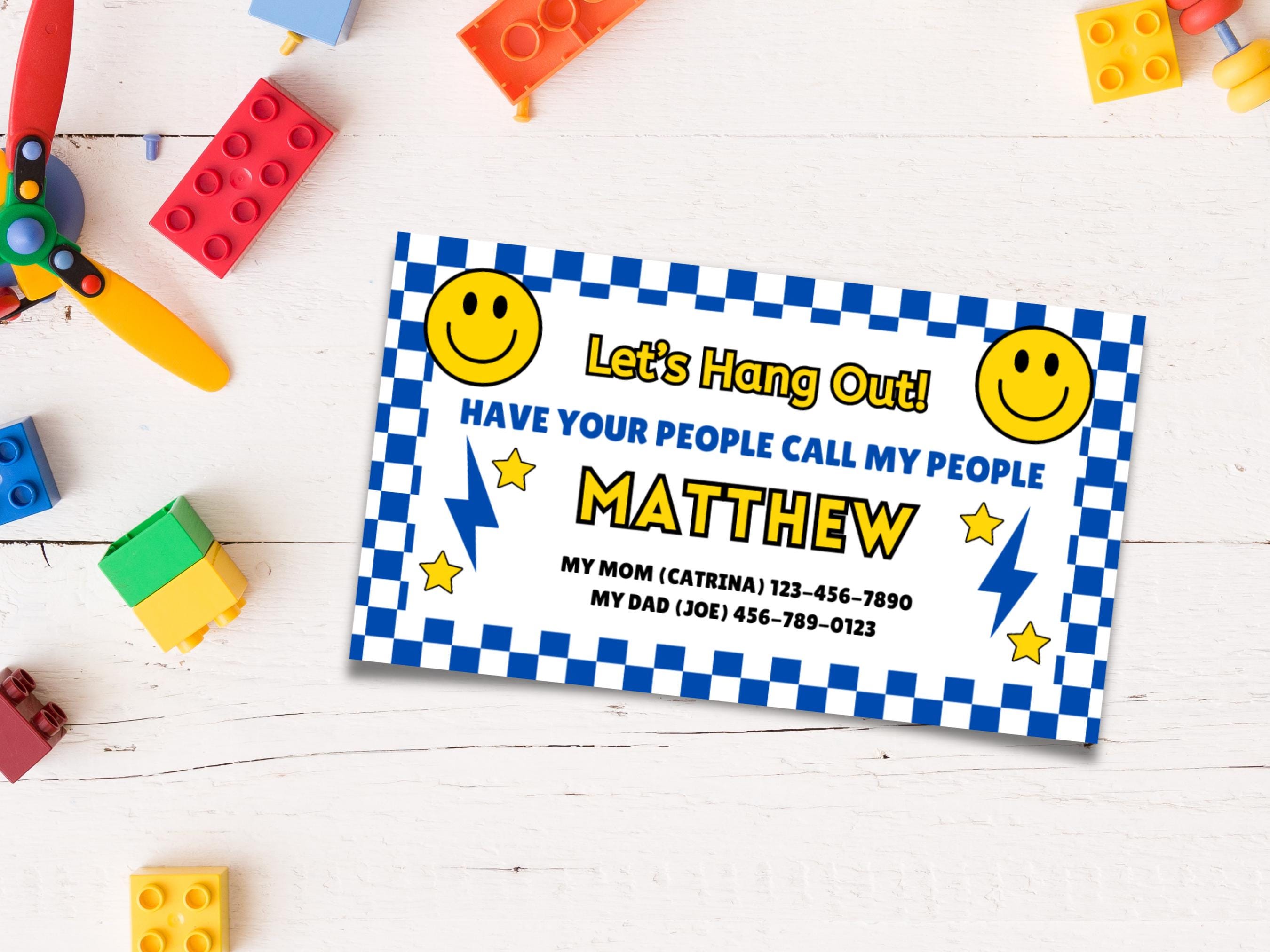 KIDS CHECKERED CONTACT Cards | Boys Play Date Cards | Fun Playdate ...