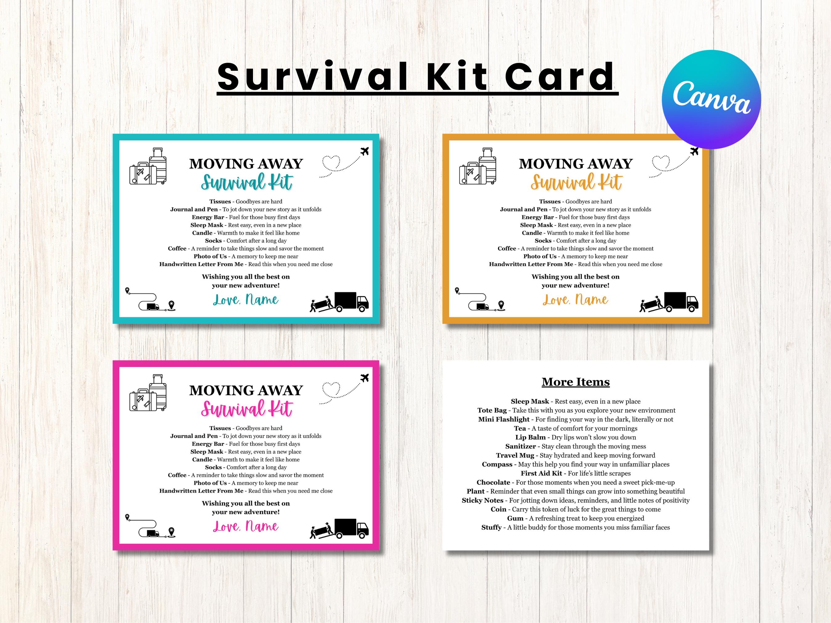 Moving Away Survival Kit Card | Goodbye Gift Card Template | Farewell ...