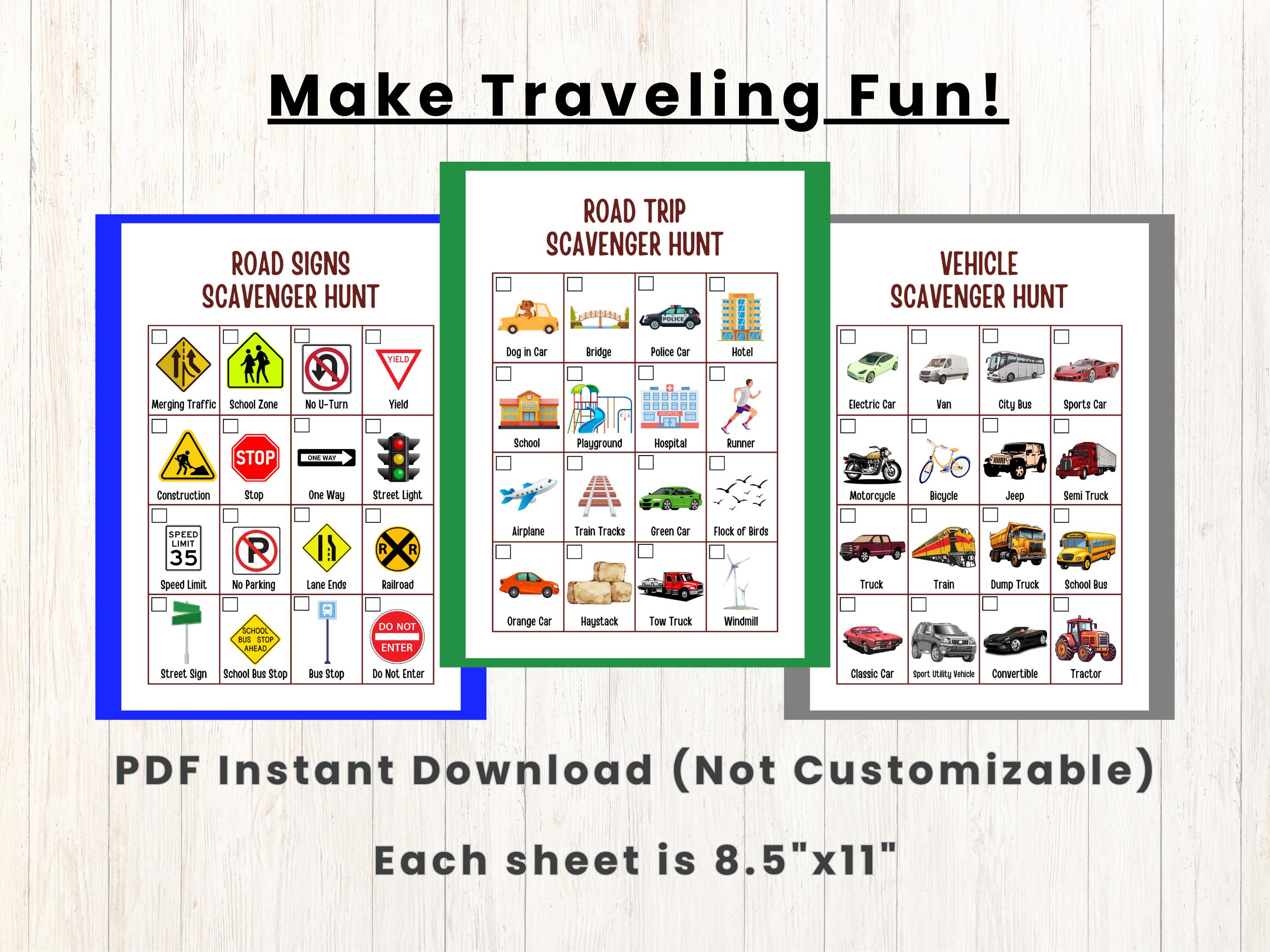 ROAD TRIP SCAVENGER Hunt for Kids Bundle | Vehicle Scavenger Hunt ...