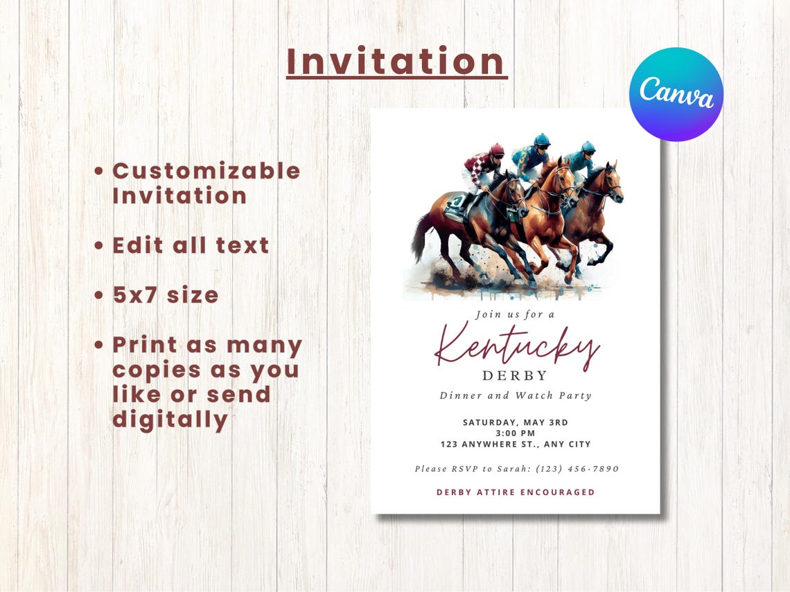KENTUCKY DERBY Invitation | Adult Birthday Invites | Horse Racing Theme ...