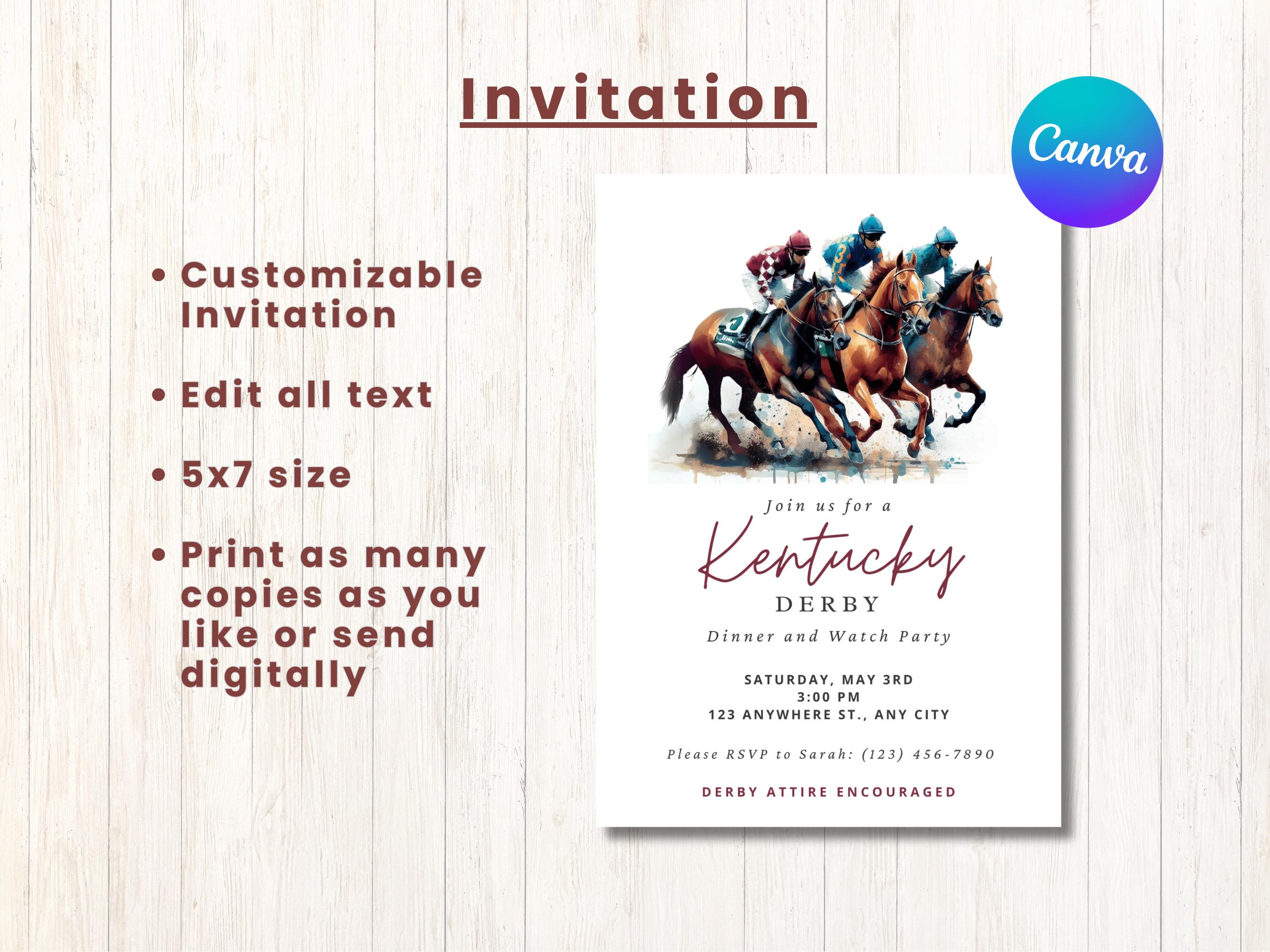KENTUCKY DERBY Invitation | Adult Birthday Invites | Horse Racing Theme ...