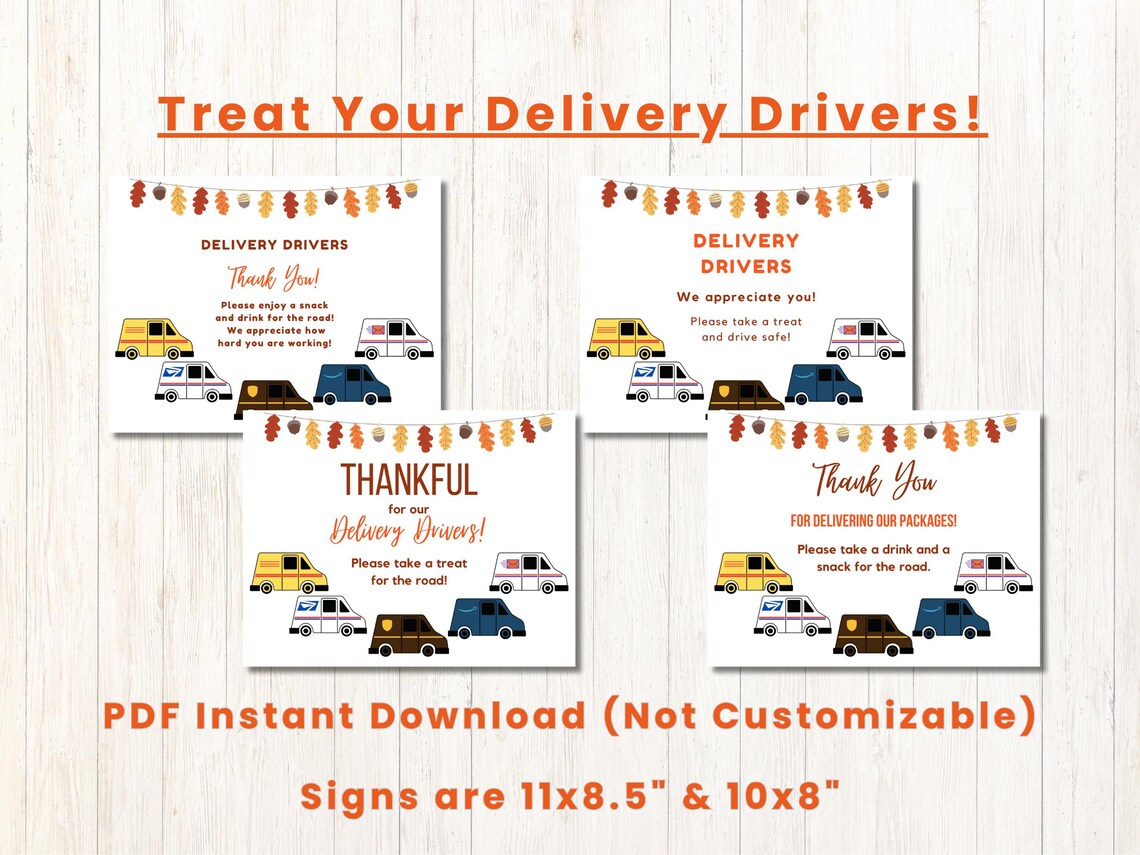 Fall DELIVERY DRIVER Thank You SNACK Signs Bundle | Delivery Snack Cart ...