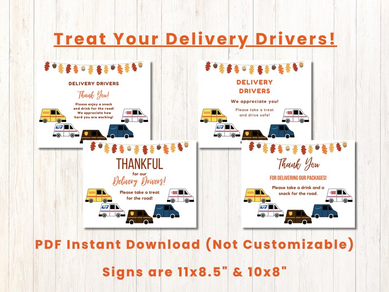 Fall DELIVERY DRIVER Thank You SNACK Signs Bundle | Delivery Snack Cart ...