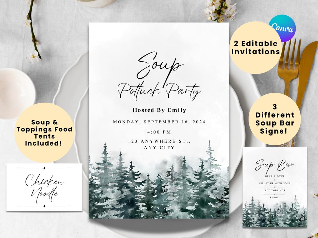 SOUP PARTY Bundle Invitation | Soup Potluck Party Invite | Soup Bar ...