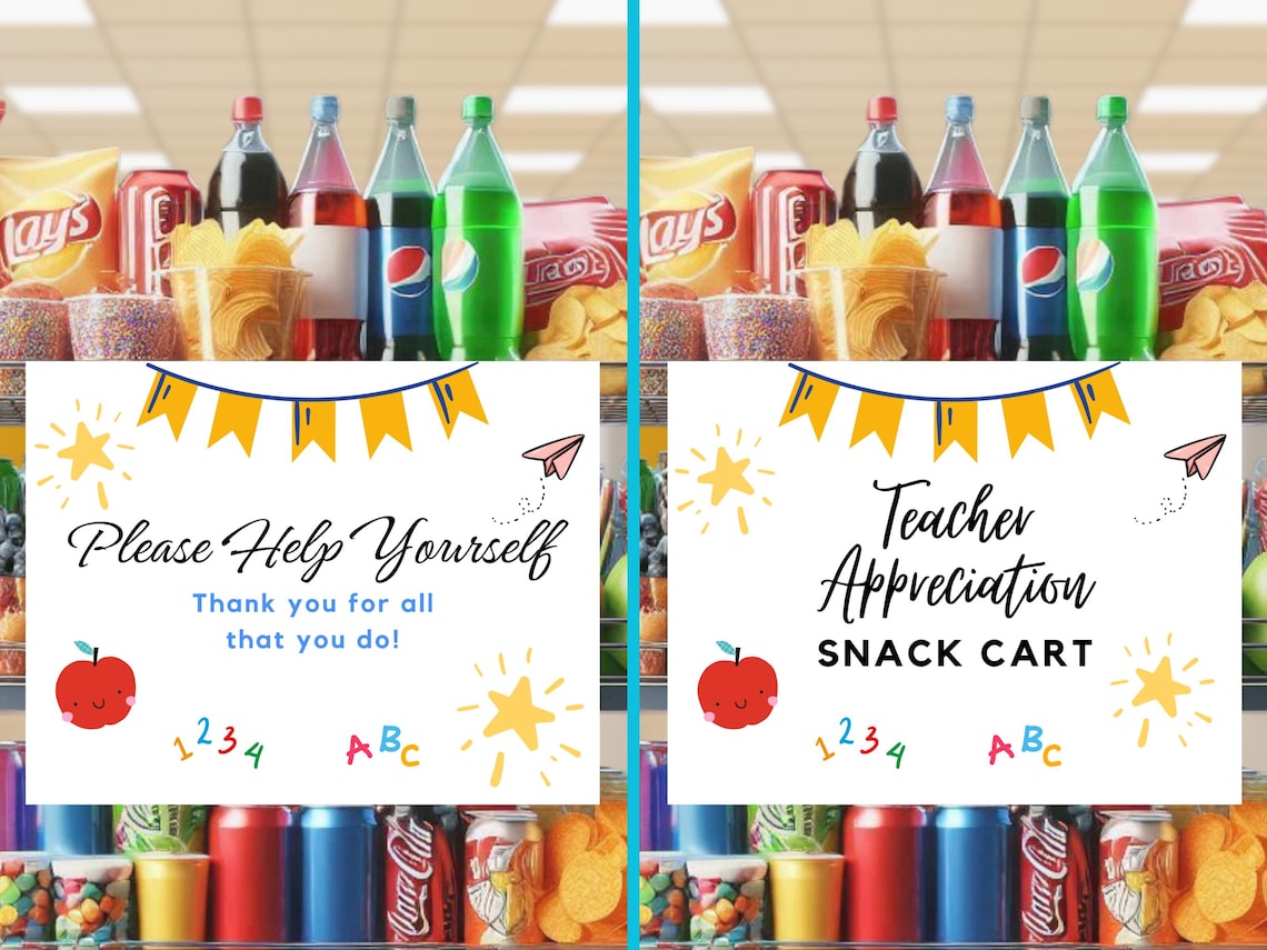 Teacher Snack Cart Signs Bundle | Teacher Appreciation | Teacher Snacks ...