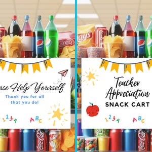 Teacher Snack Cart Signs Bundle | Teacher Appreciation | Teacher Snacks ...