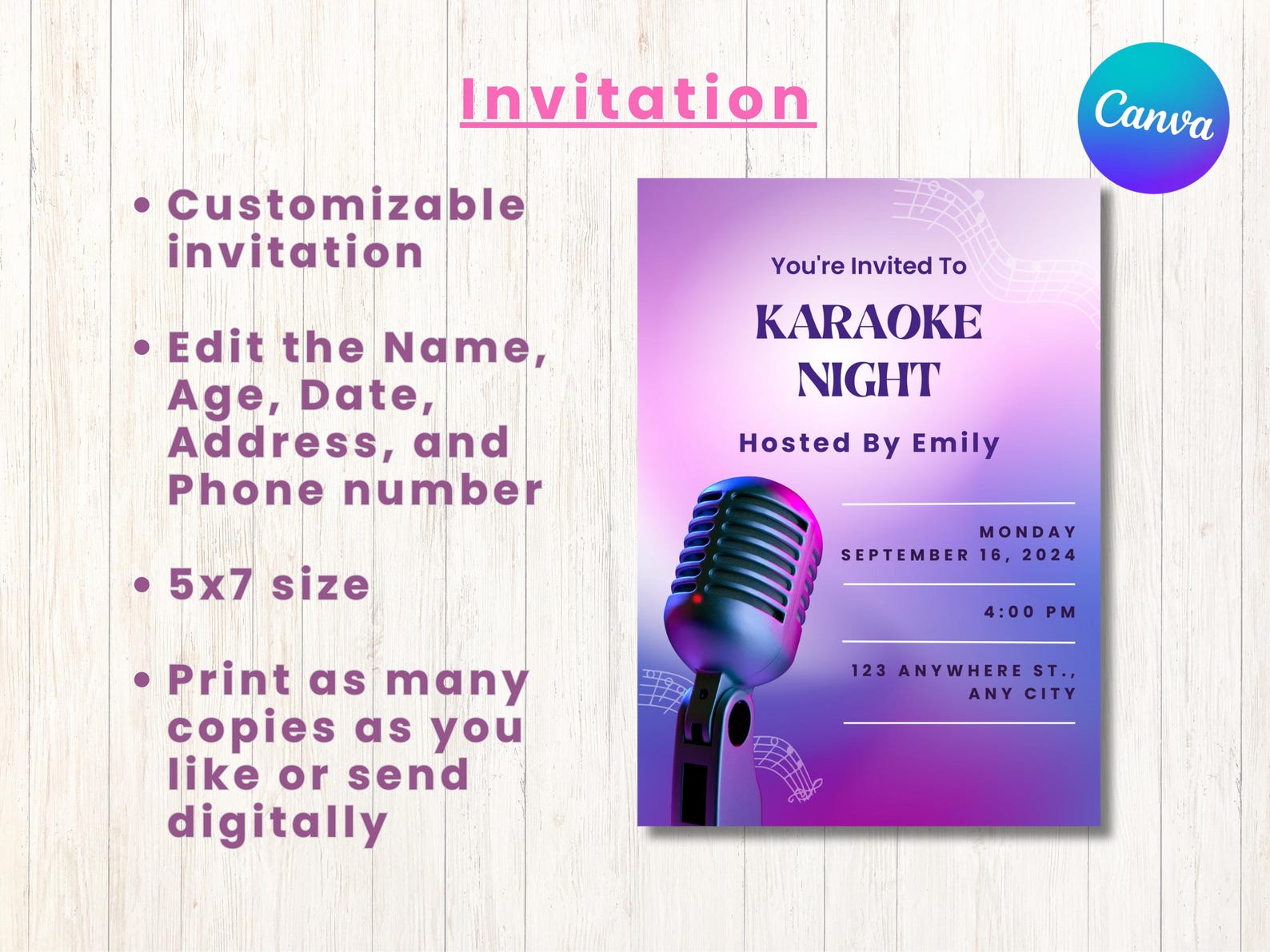 PURPLE KARAOKE PARTY Invitation | Girls Karaoke Invite | Singing Party ...