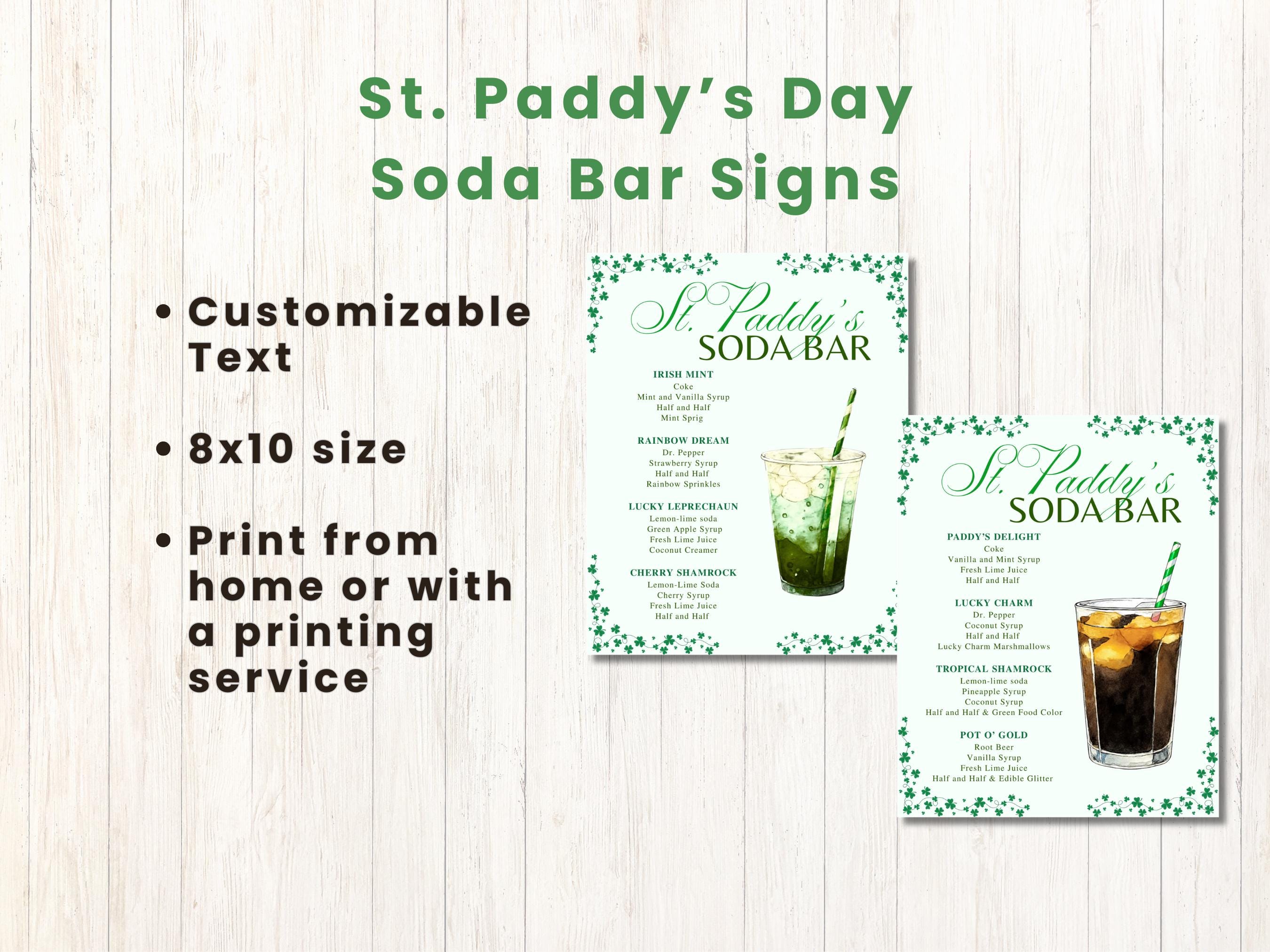 ST. PATRICK'S DAY Dirty Soda Bar Signs, Green St. Paddy's Drink Bar ...