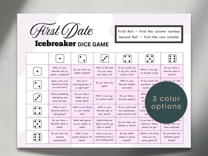 FIRST DATE DICE Icebreaker Game | Getting to Know You | Dating Game ...