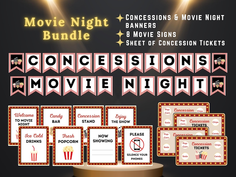 MOVIE NIGHT Party Bundle | Movie Banner | Movie Snack Tickets | Movie ...