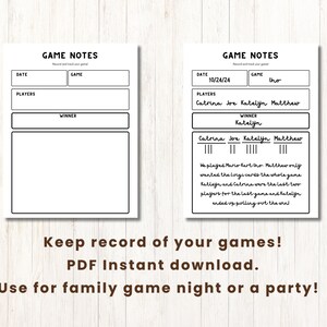 GAME NIGHT Score Tracker With Tokens and Record Journal | Family Game ...
