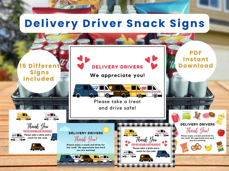 DELIVERY DRIVER Thank You SNACK Signs Bundle | Delivery Snack Cart ...