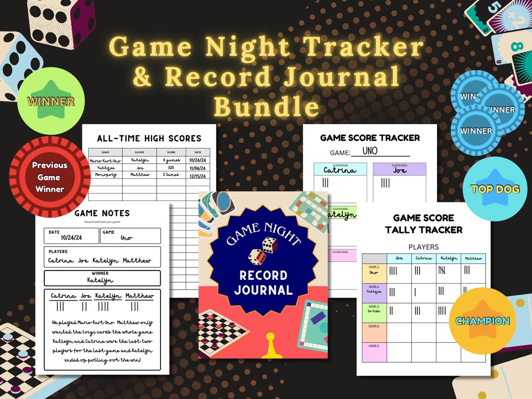 GAME NIGHT Score Tracker With Tokens and Record Journal | Family Game ...