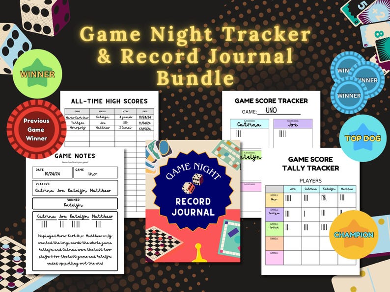 GAME NIGHT Score Tracker With Tokens and Record Journal | Family Game ...