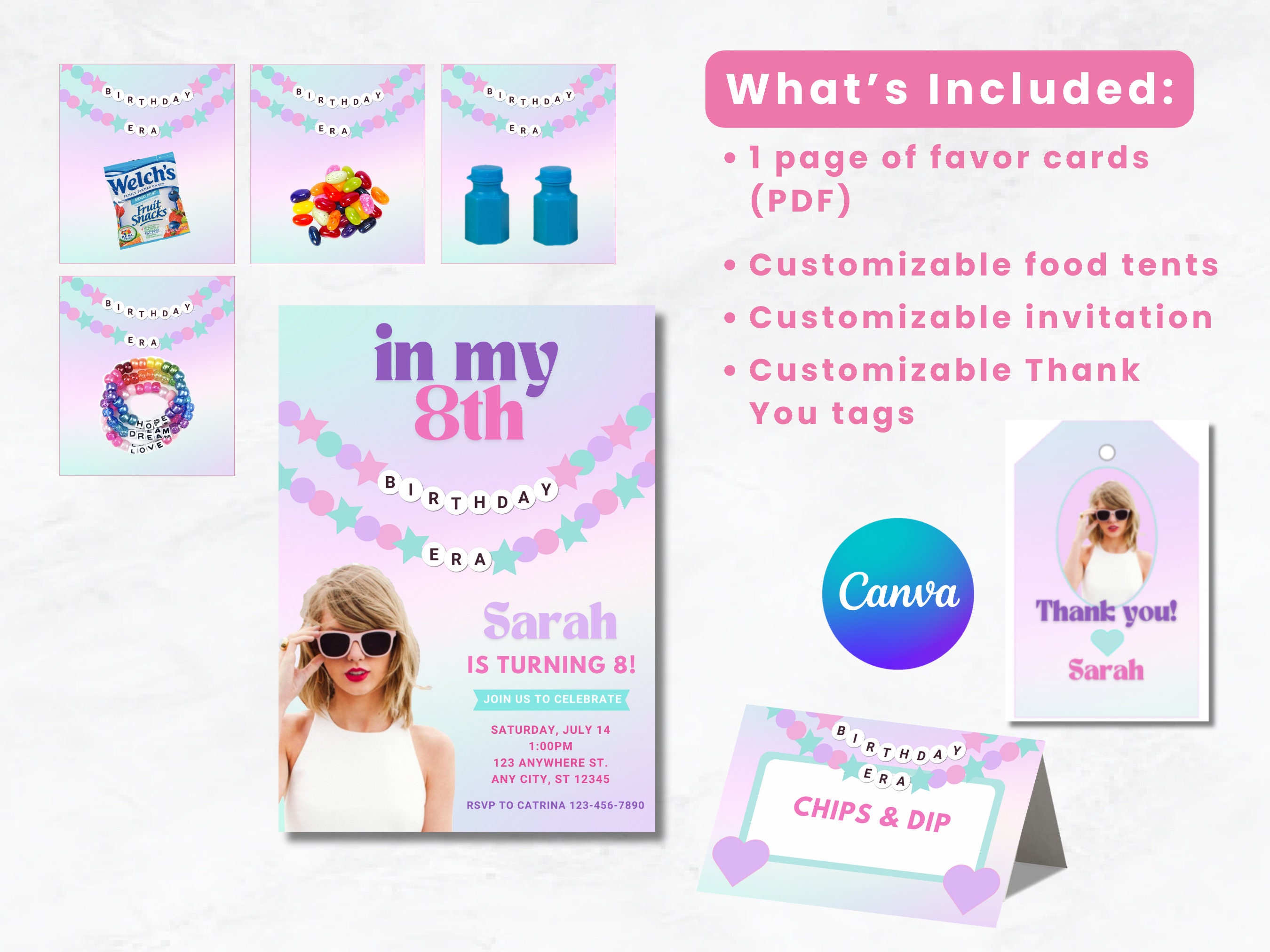 TAYLOR SWIFT BIRTHDAY Party Bundle Taylor Swift Invitation Food Tents ...