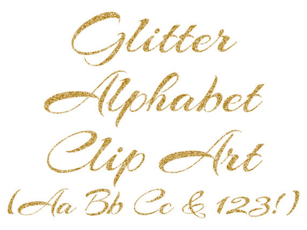 Gold Alphabet Clipart, Gold Glitter Letters, Numbers Clipart, Cursive ...
