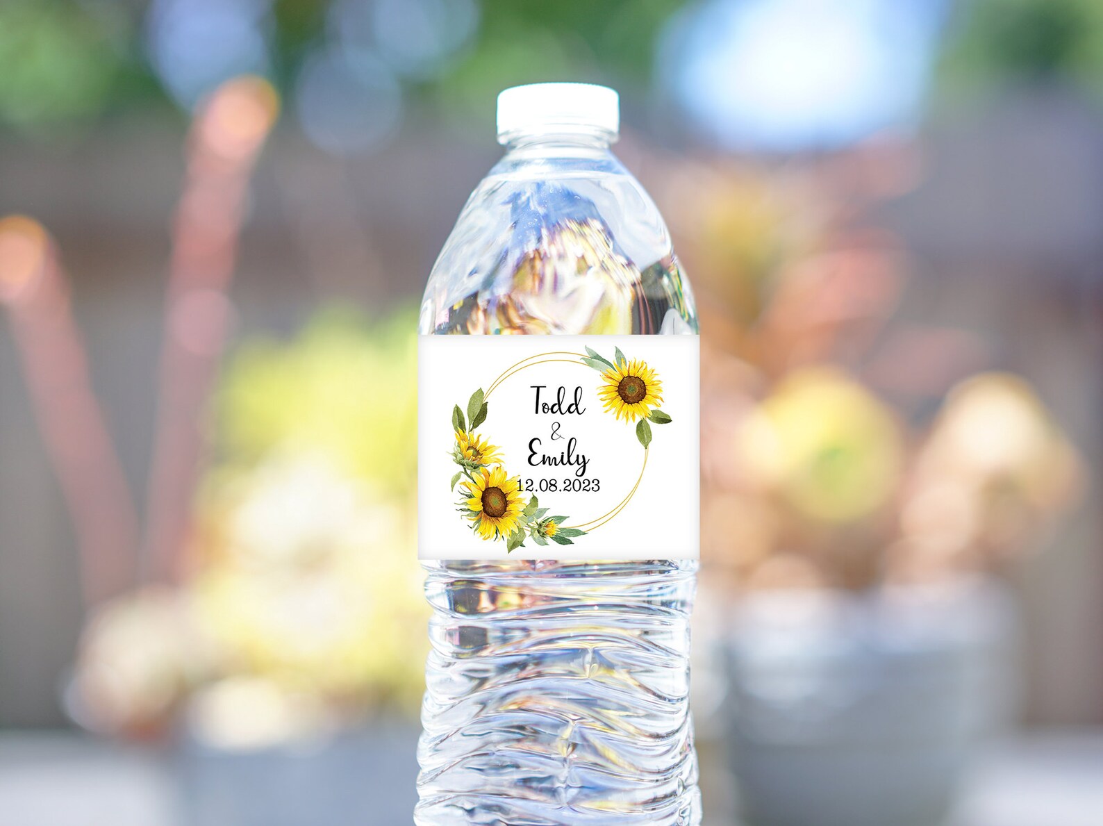 Sunflower Wedding Water Bottle Labels, Personalized Waterproof Stickers ...