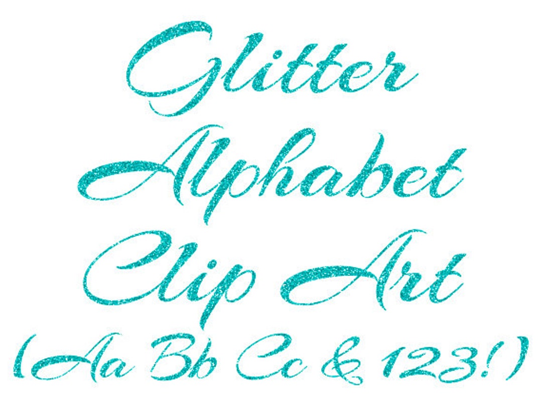 Turquoise Alphabet Clipart, Aqua Glitter Letters, Numbers Clipart ...
