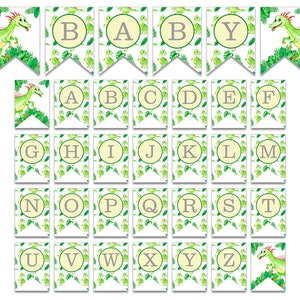 Dinosaur Printable Banner Alphabet A-Z Neutral Green Dino - Etsy
