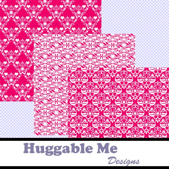 Fuchsia Damask Digital Paper Hot Pink Damask Paper Instant - Etsy
