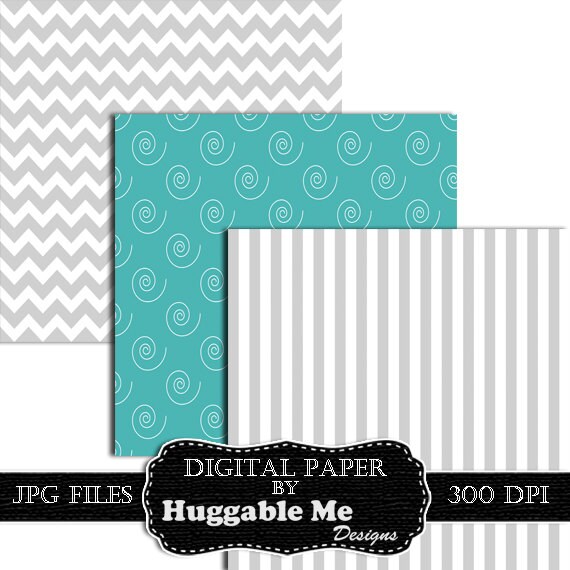 Digital Scrapbook Paper Teal Paper Gray Paper Digital Paper - Etsy