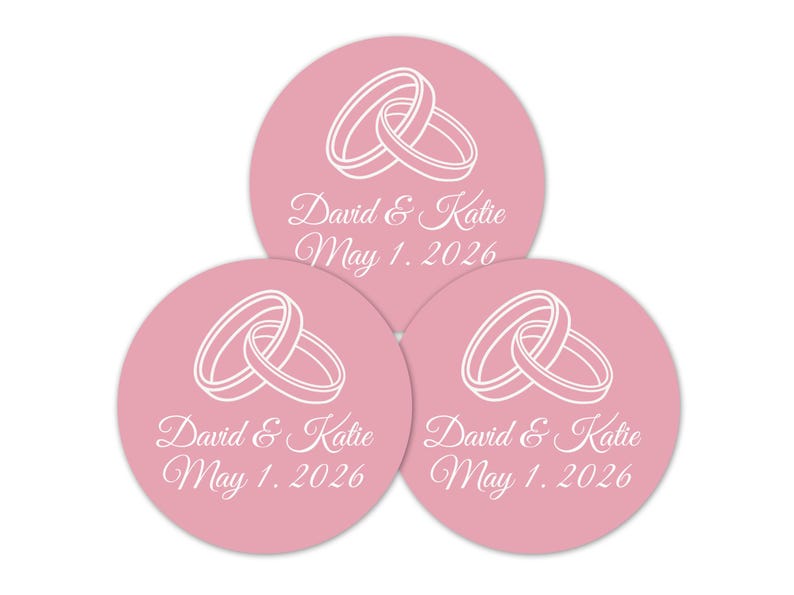 Rose Pink Wedding Favor Stickers, Custom Interlocking Rings Seal ...