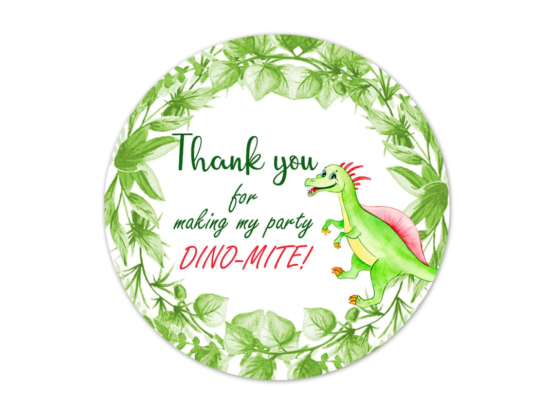 Kids Dinosaur Theme Birthday Thank You Stickers, Dino Party Favor Tags ...