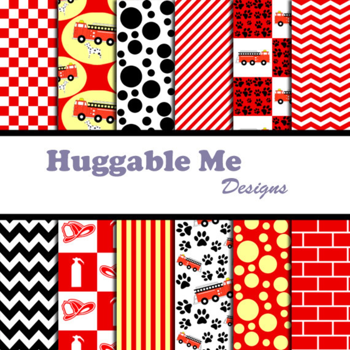 Fire Truck Digital Papers Instant Download Fireman Scrapbook - Etsy