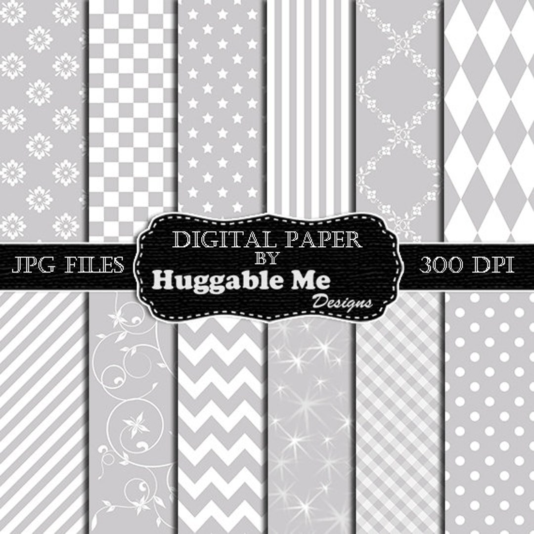 Silver Scrapbook Paper Instant Download Grey and White Pattern Paper ...