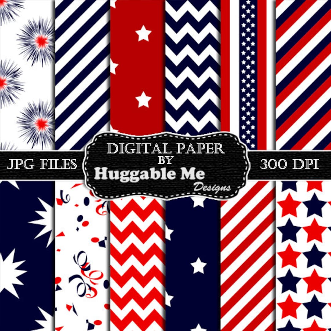 July 4th Digital Paper Printable Red White & Blue Digital Scrapbook ...