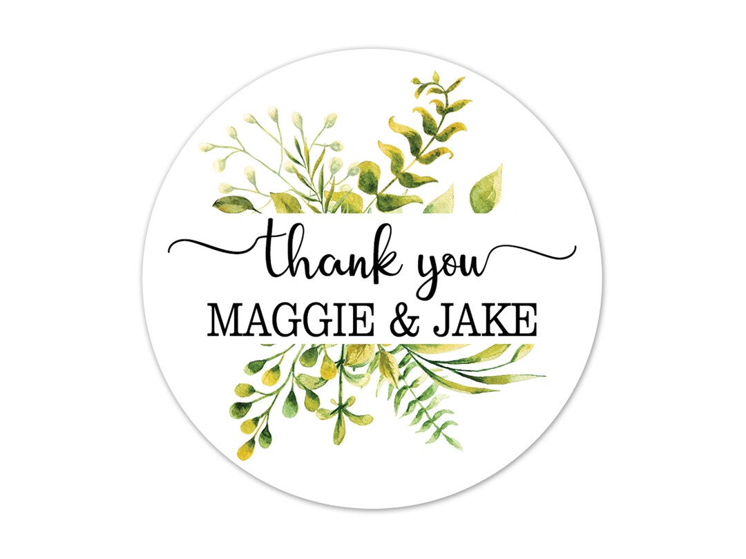 Personalized Wedding Thank You Stickers, Green Floral Favor Labels - Etsy
