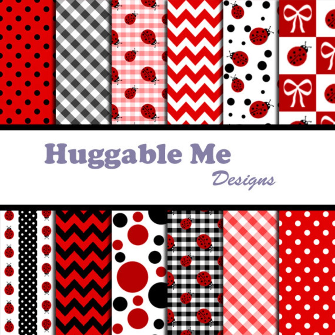 Ladybug Digital Paper - Red & Black Chevron, Gingham, Ladybug Themed ...