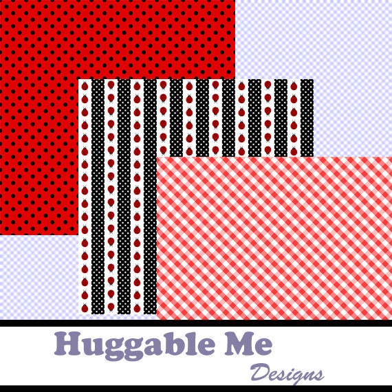 Ladybug Digital Paper - Red & Black Chevron, Gingham, Ladybug Themed ...