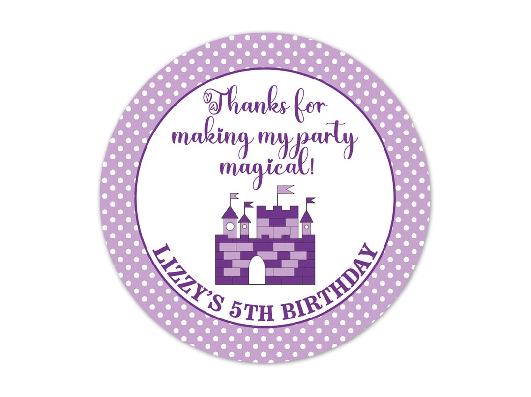 Personalized Princess Birthday Stickers, Purple Castle Party Favors - Etsy