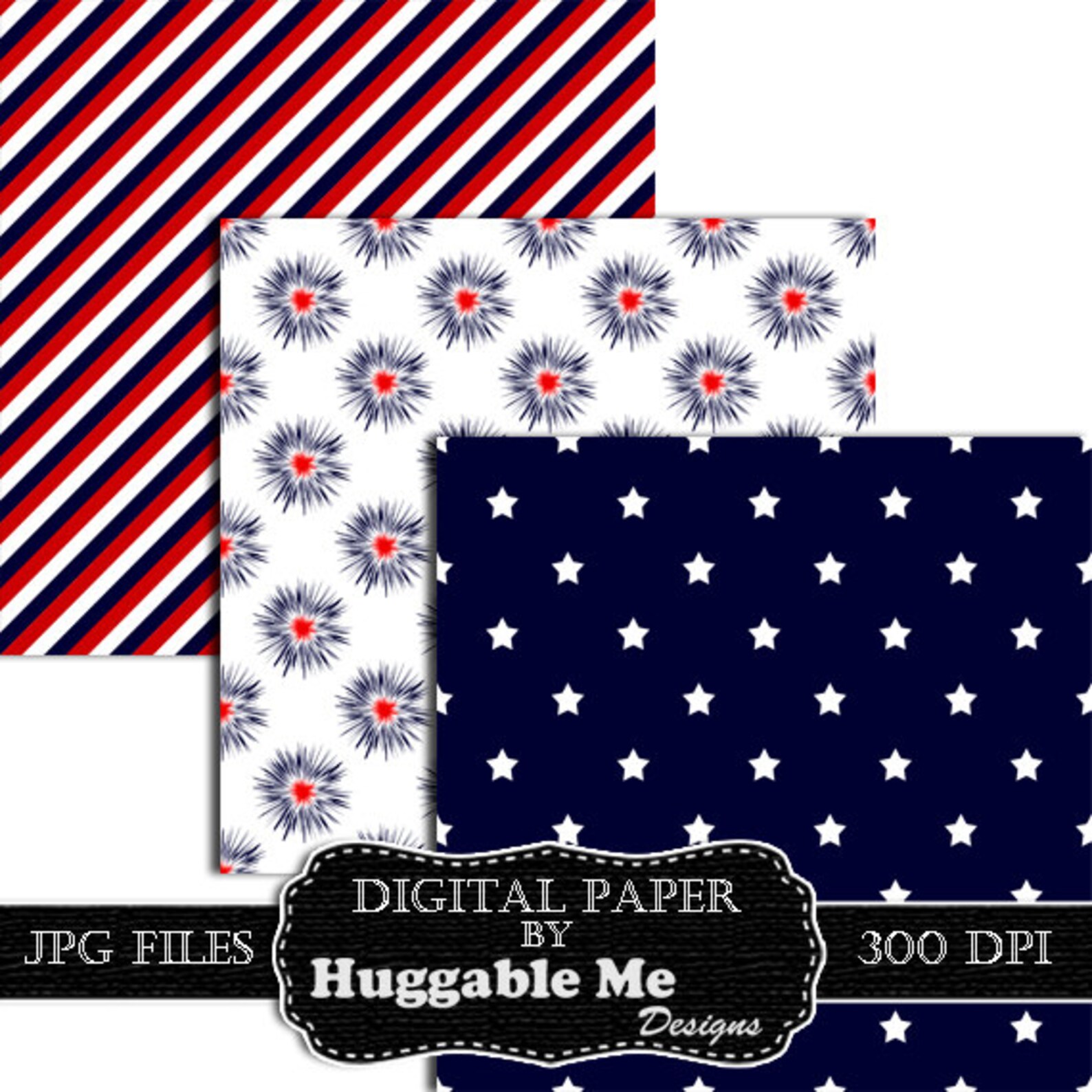 July 4th Digital Paper - Printable Red White & Blue Digital Scrapbook ...