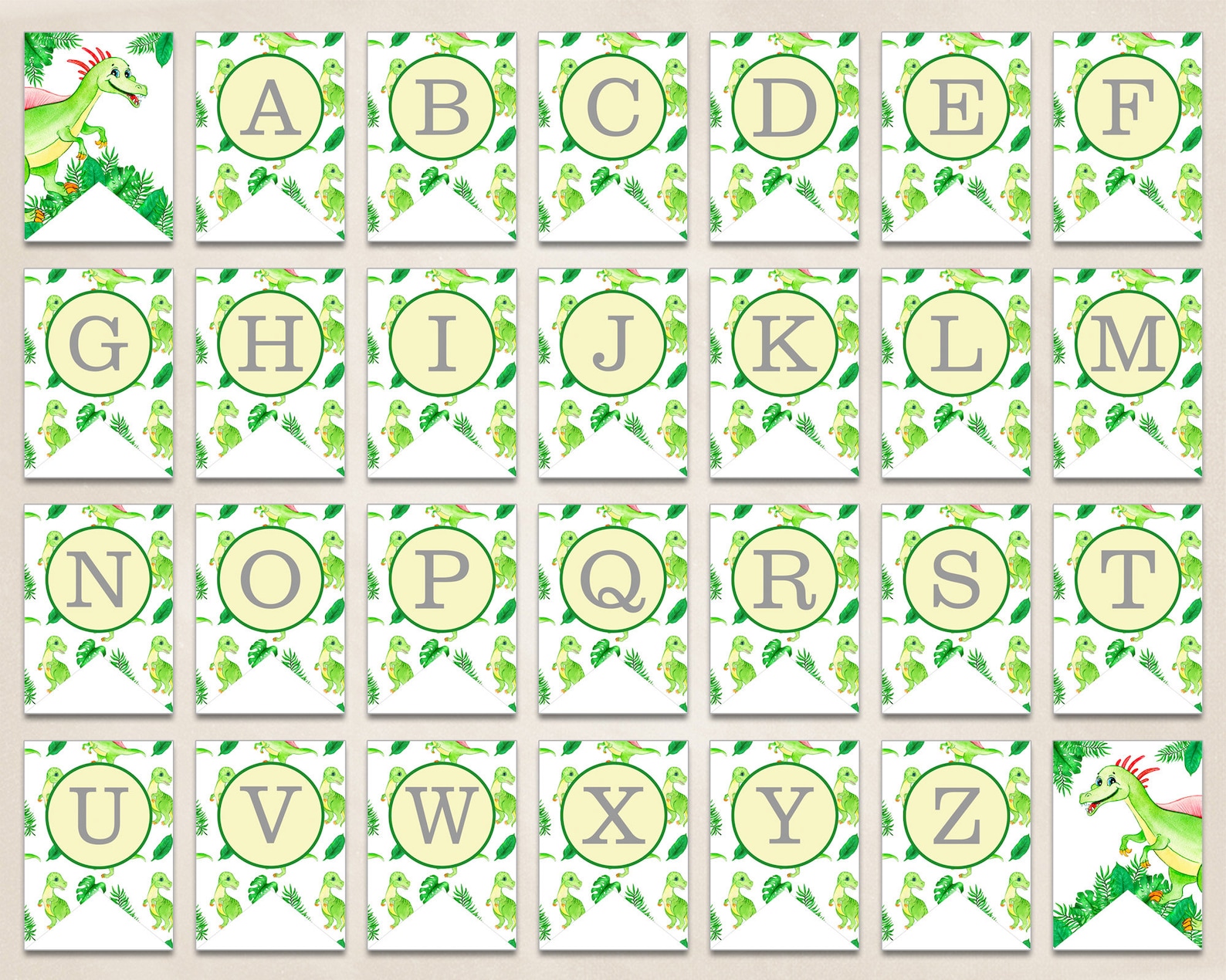 Dinosaur Printable Banner Alphabet A-Z Neutral Green Dino - Etsy