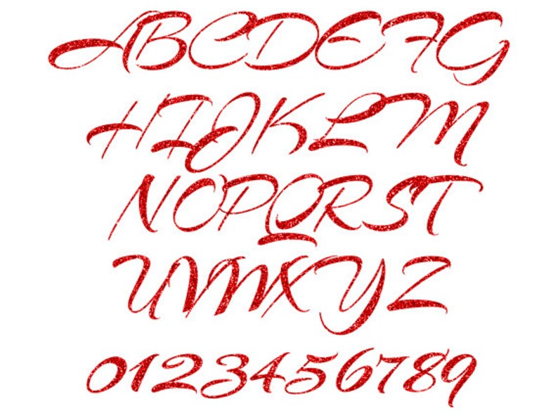 Red Alphabet Clipart, Red Glitter Letters, Numbers Clipart, Cursive ...