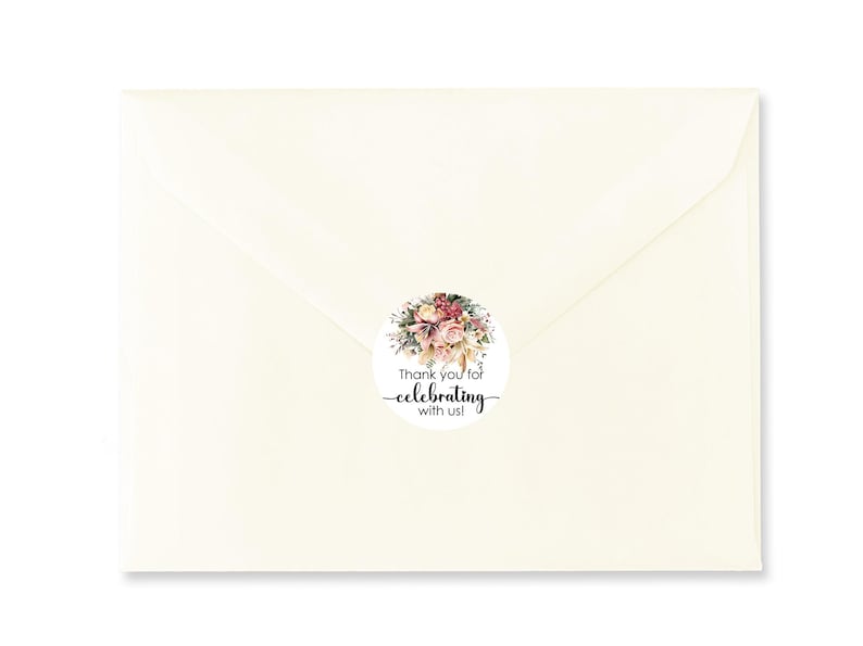 Pink Rose Stickers for Party Favors, Thank You for Celebrating With Us ...