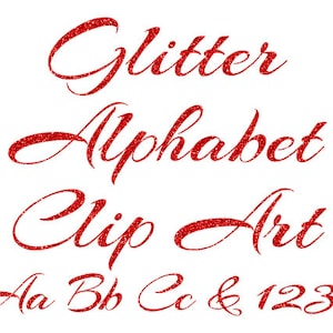 Red Alphabet Clipart, Red Glitter Letters, Numbers Clipart, Cursive ...
