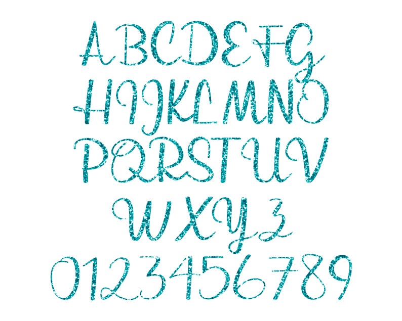 Aqua Glitter Letters, Aqua Alphabet Clipart, Numbers Clipart, Cursive ...