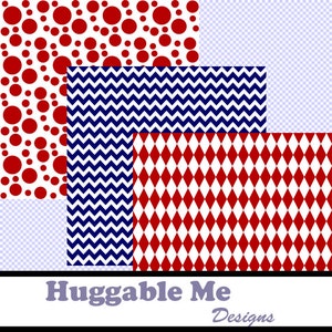 Red White & Blue Digital Papers Chevron Stripes Checkers Patriot ...