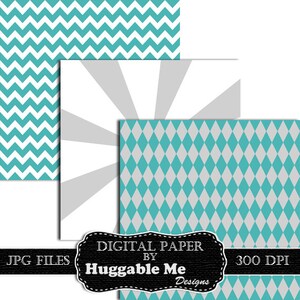 Digital Scrapbook Paper, Teal Paper, Gray Paper, Digital Paper Pack ...