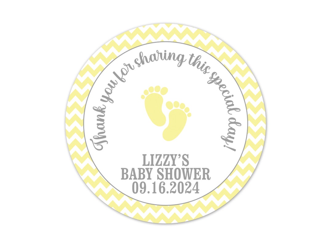 Yellow Baby Shower Stickers, Party Favor Labels, Baby Footprints Thank ...