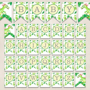 Dinosaur Printable Banner Alphabet A-Z Neutral Green Dino - Etsy
