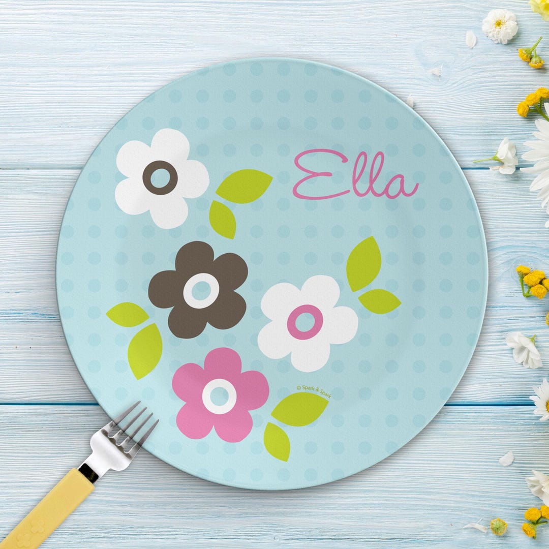 Personalized Kids Plate With Name | Custom Plastic Kids Plate | Floral ...