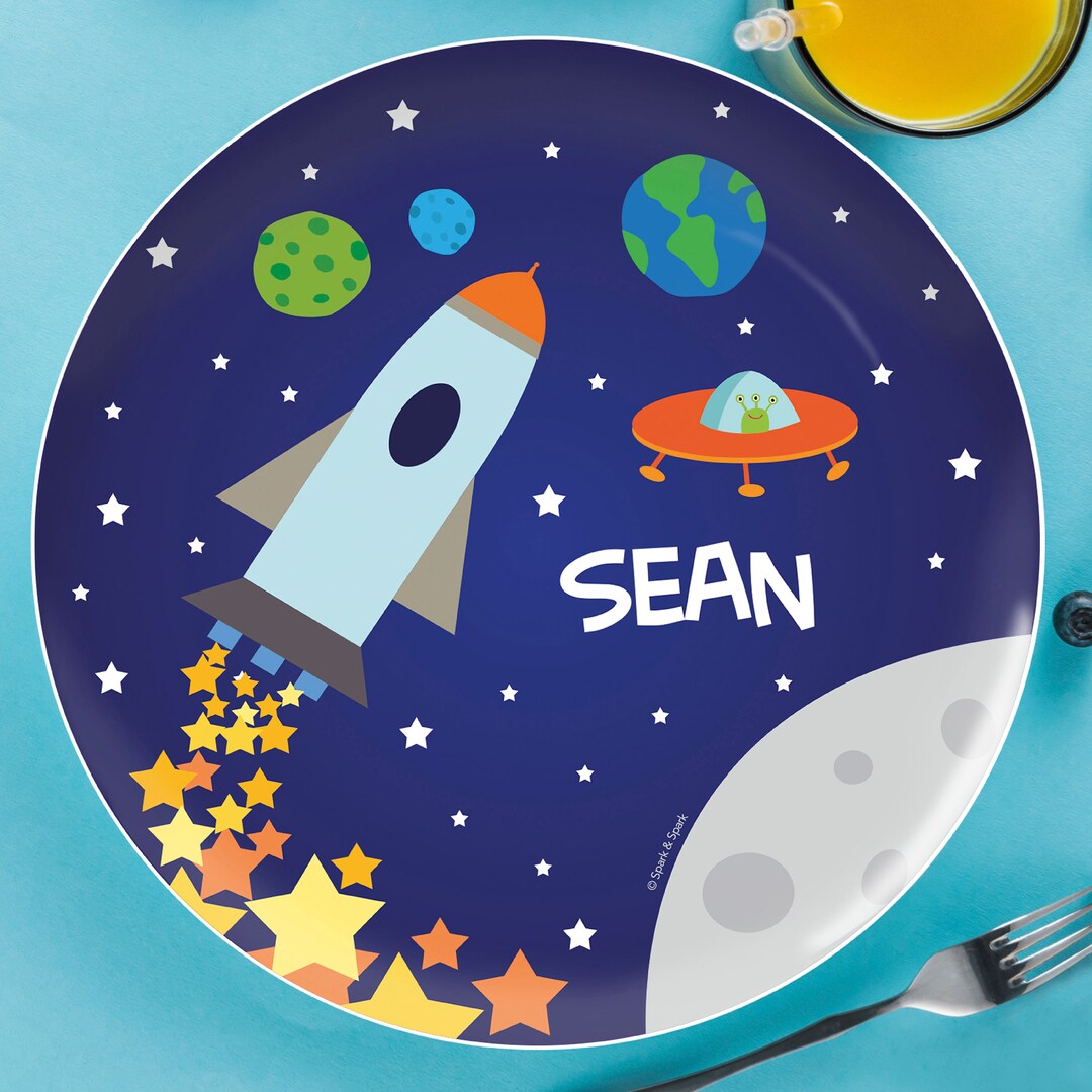 Personalized Plates for Boys - Rocket Launch - Melamine Plates ...