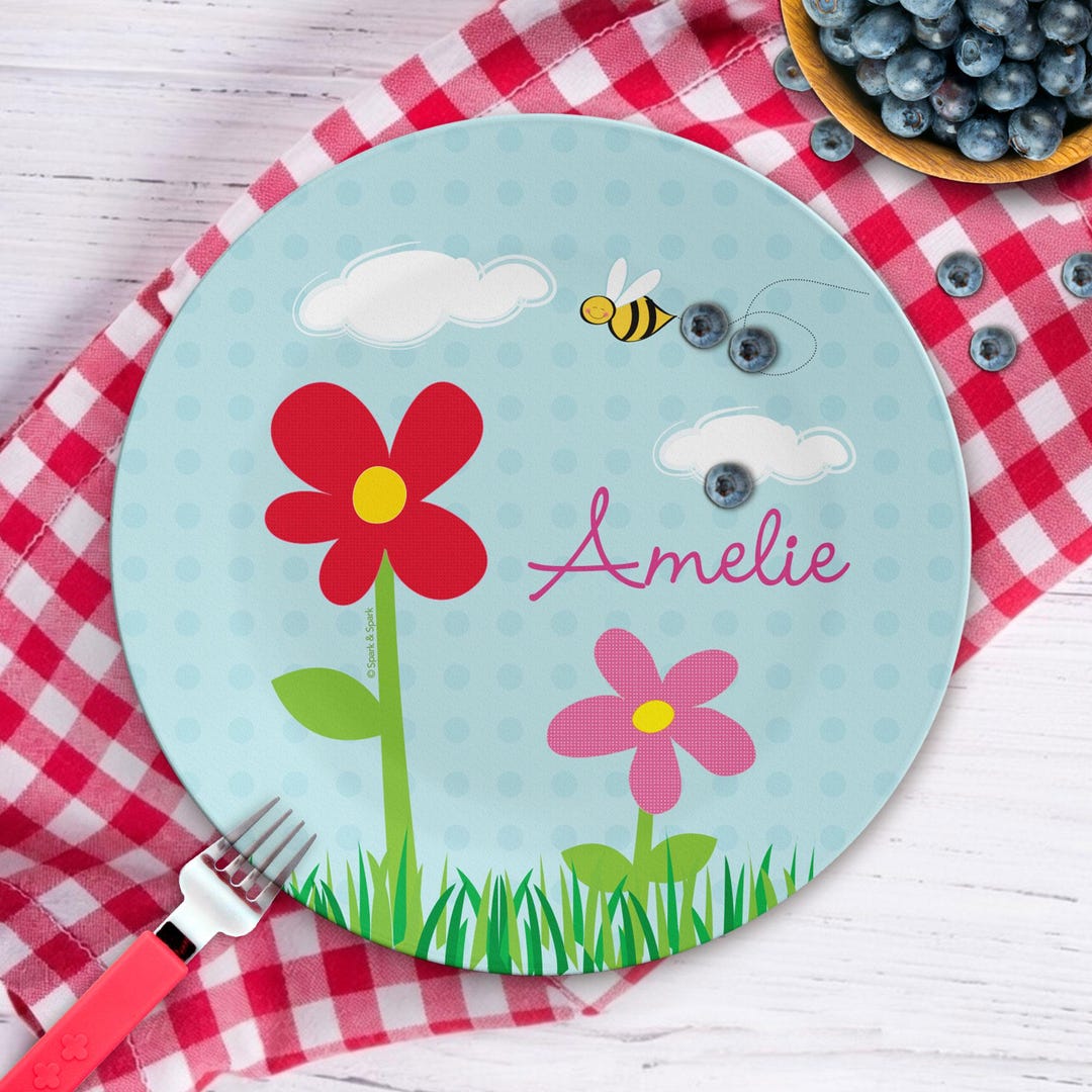 Personalized Kids Plate With Name | Custom Plastic Kids Plate | Floral ...