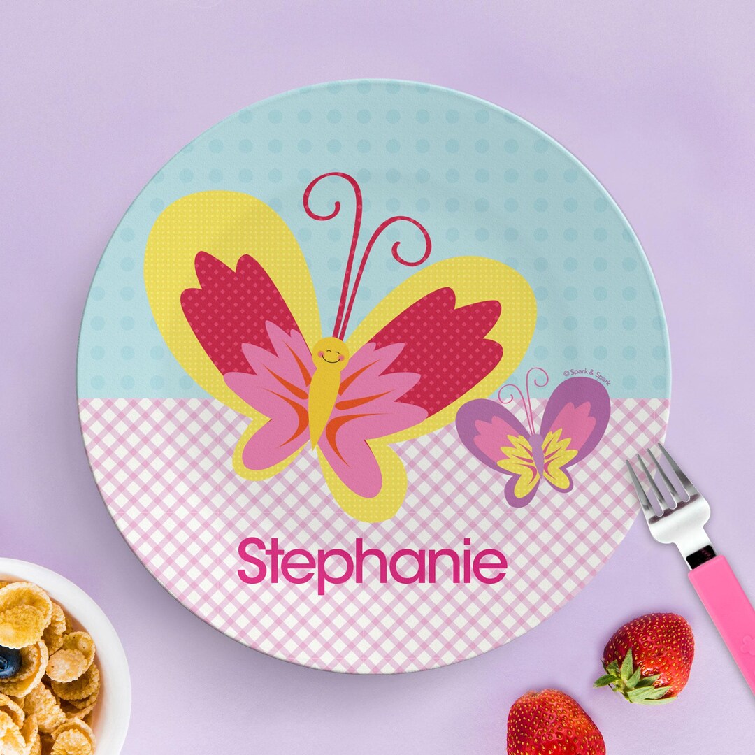 Smiley Butterfly Mealtime Set - Custom Dinnerware for Kids - Children's ...
